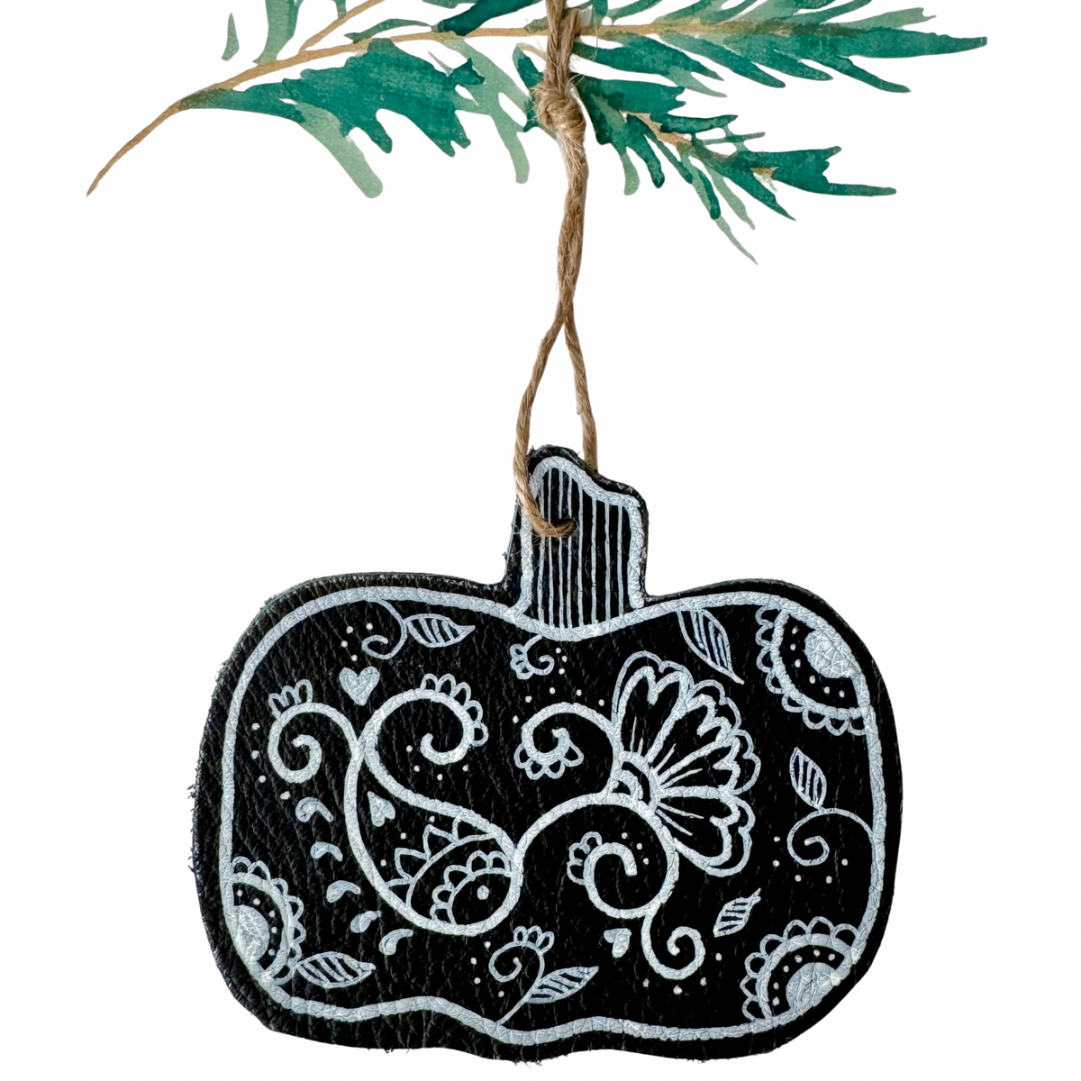 Hand Painted Leather Ornament - Pumpkin in Black – Jenny N. Design