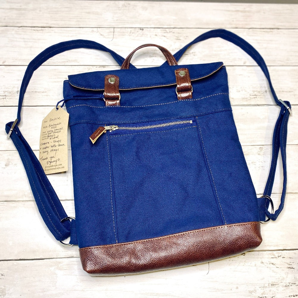 Backpack Mini in Navy Canvas, Dark Roast – Jenny N. Design