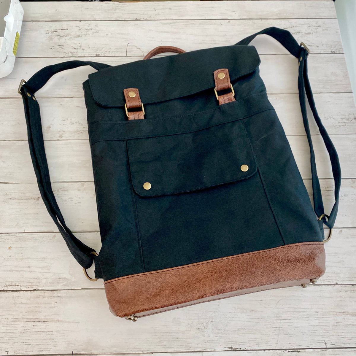 Backpack in Black Canvas, Chestnut – Jenny N. Design